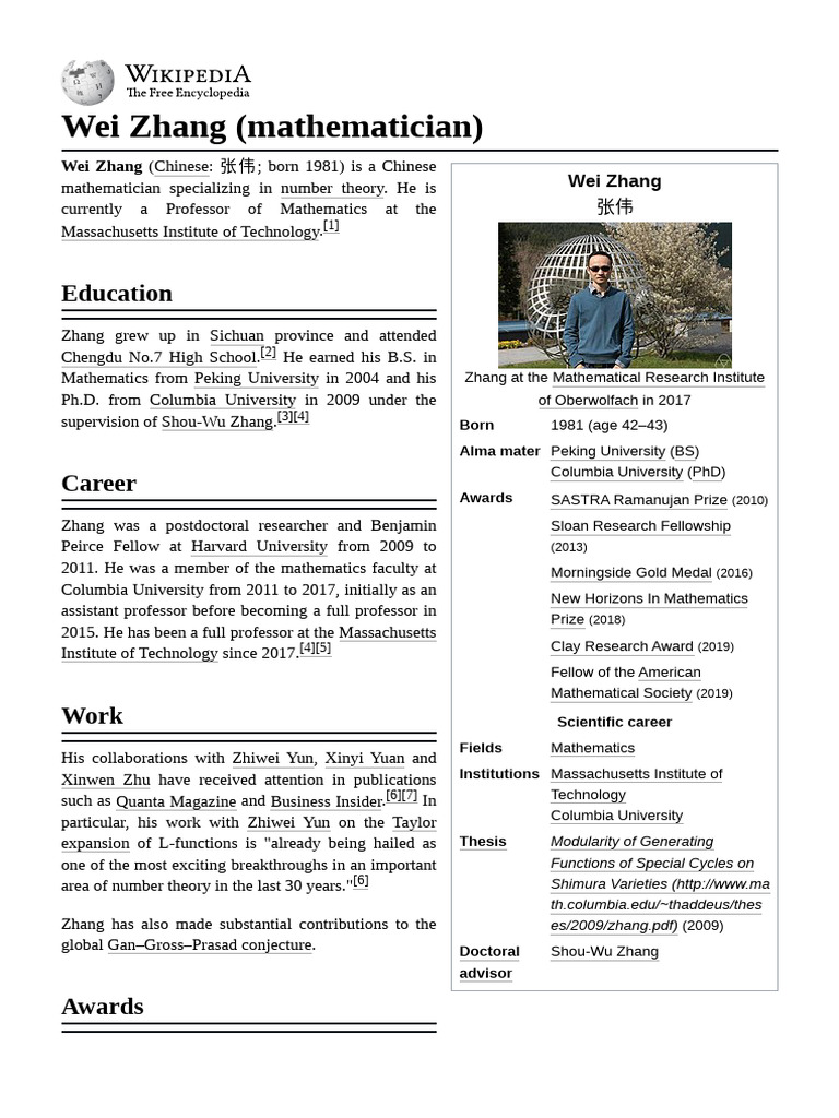 Wei_Zhang_(mathematician) | PDF | Mathematics | Number Theory