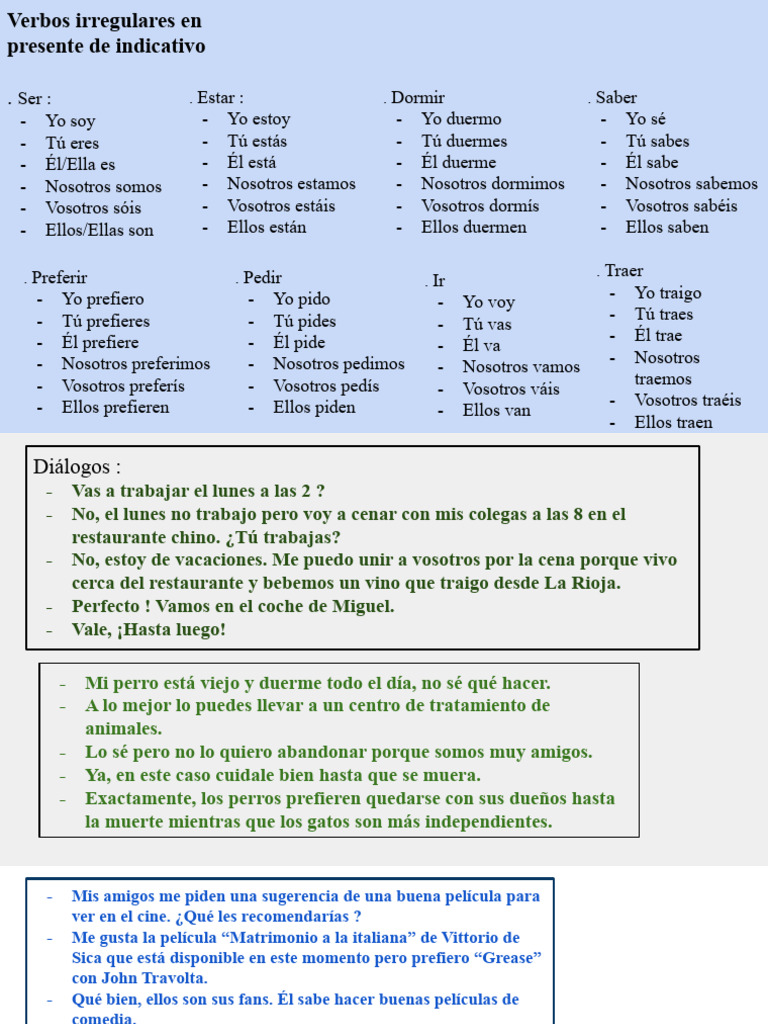 Verbos Irregulares en Presente de Indicativo | PDF
