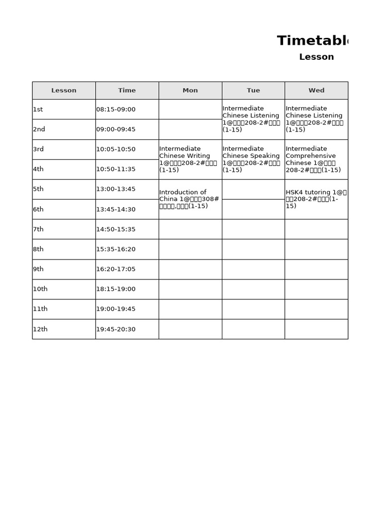 Timetable | PDF