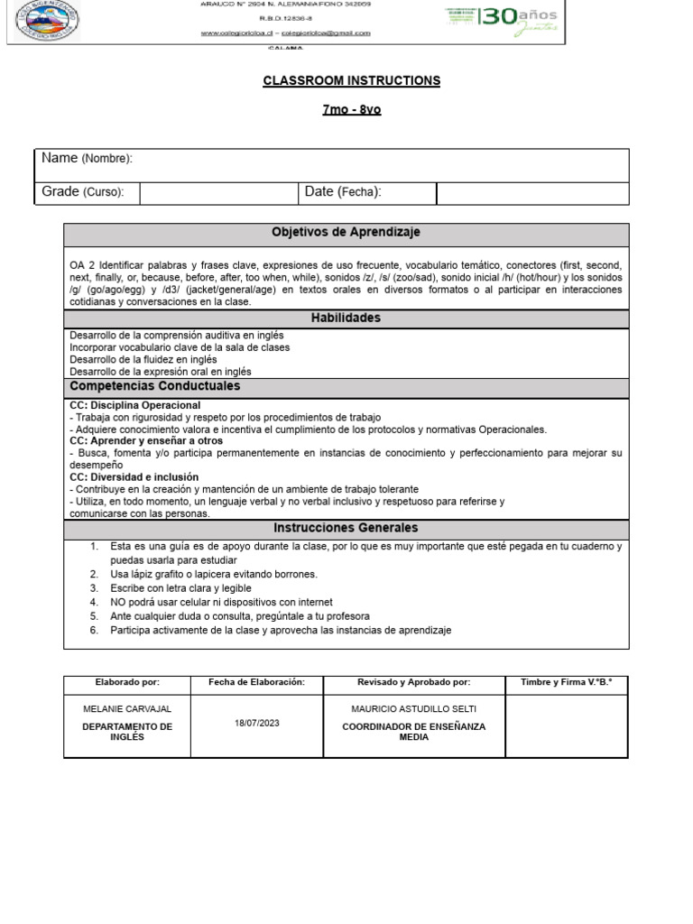 Guia Classroom Instructions | PDF | Comunicación humana | Lingüística