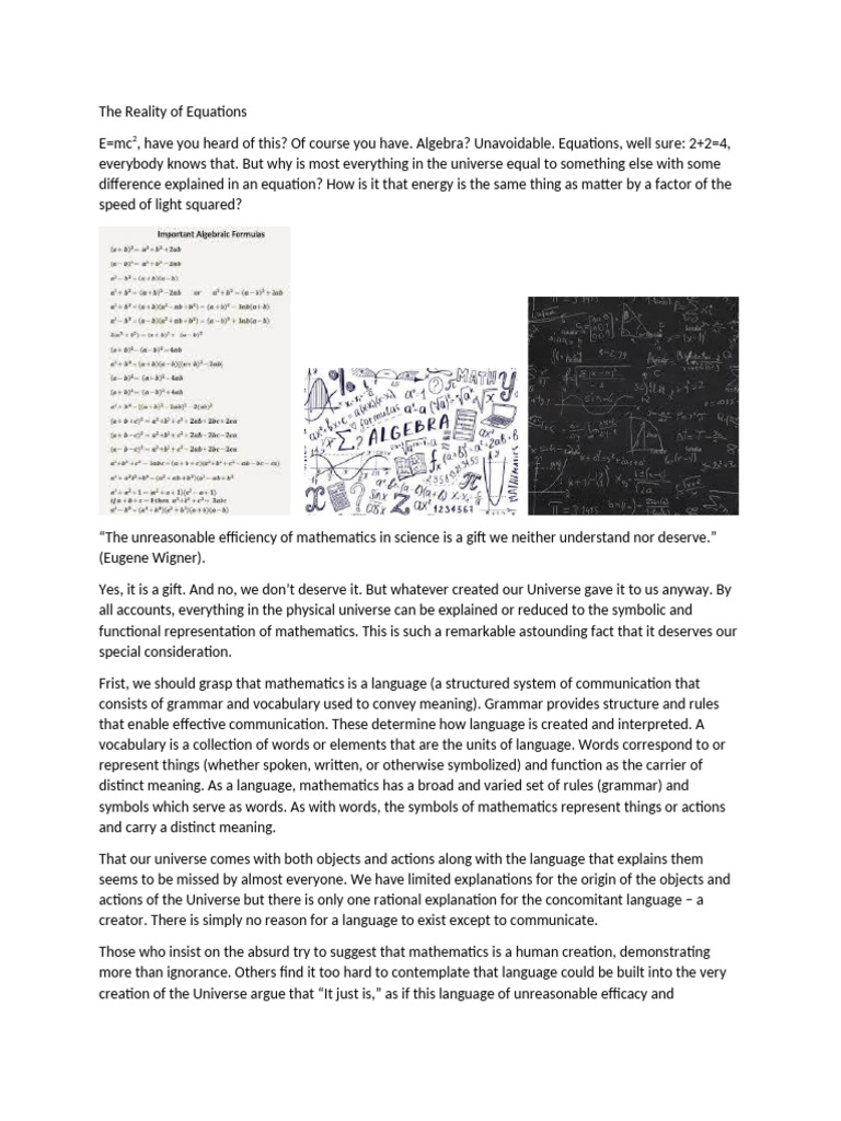 The Reality of Equations | PDF | Mathematics | Universe