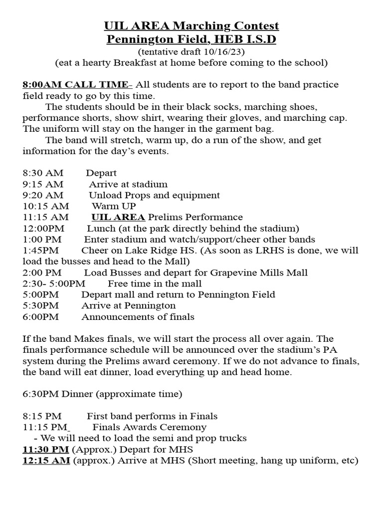 2023 UIL AREA itinerary TENTATIVE.docx | PDF