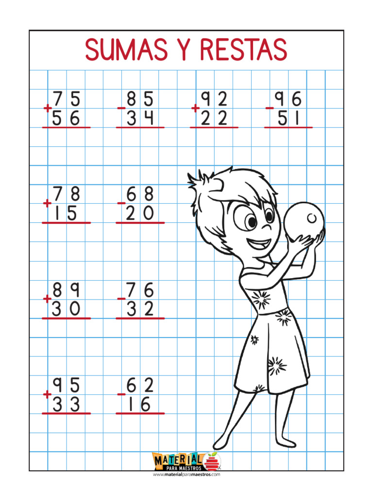 Hojas de Sumas y Restas - Intensamente | PDF