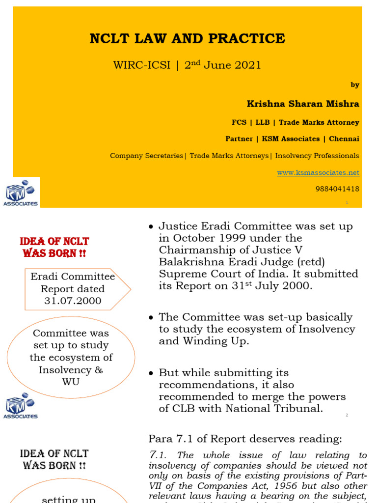 NCLT Law Practice - Cs Krishna Mishra 02062021 | PDF | Judiciaries | Tribunal
