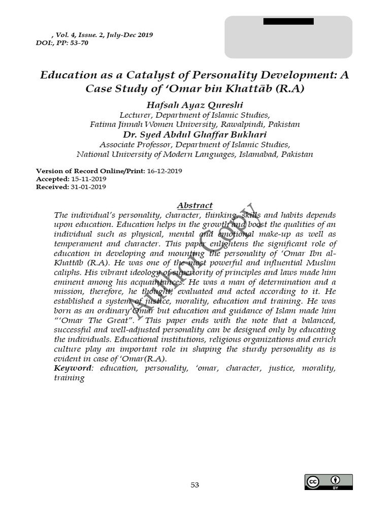 Education_as_a_Catalyst_of_Personality_Development | PDF | Umar | Quran