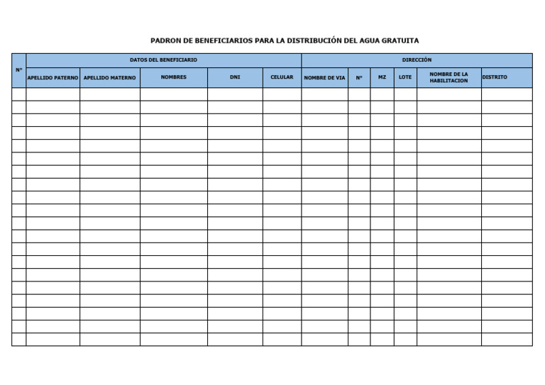 Formato Basico Padron Benef Dist Agua[1] | PDF