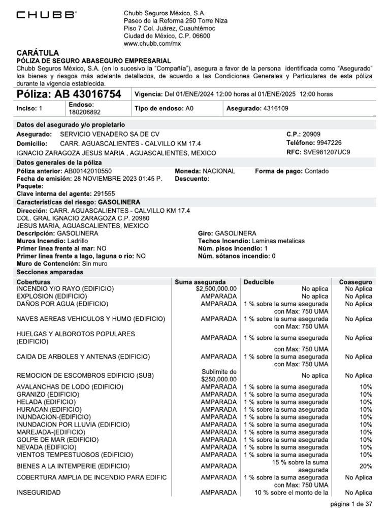 Poliza de Seguro Chubb Dic 23 | PDF