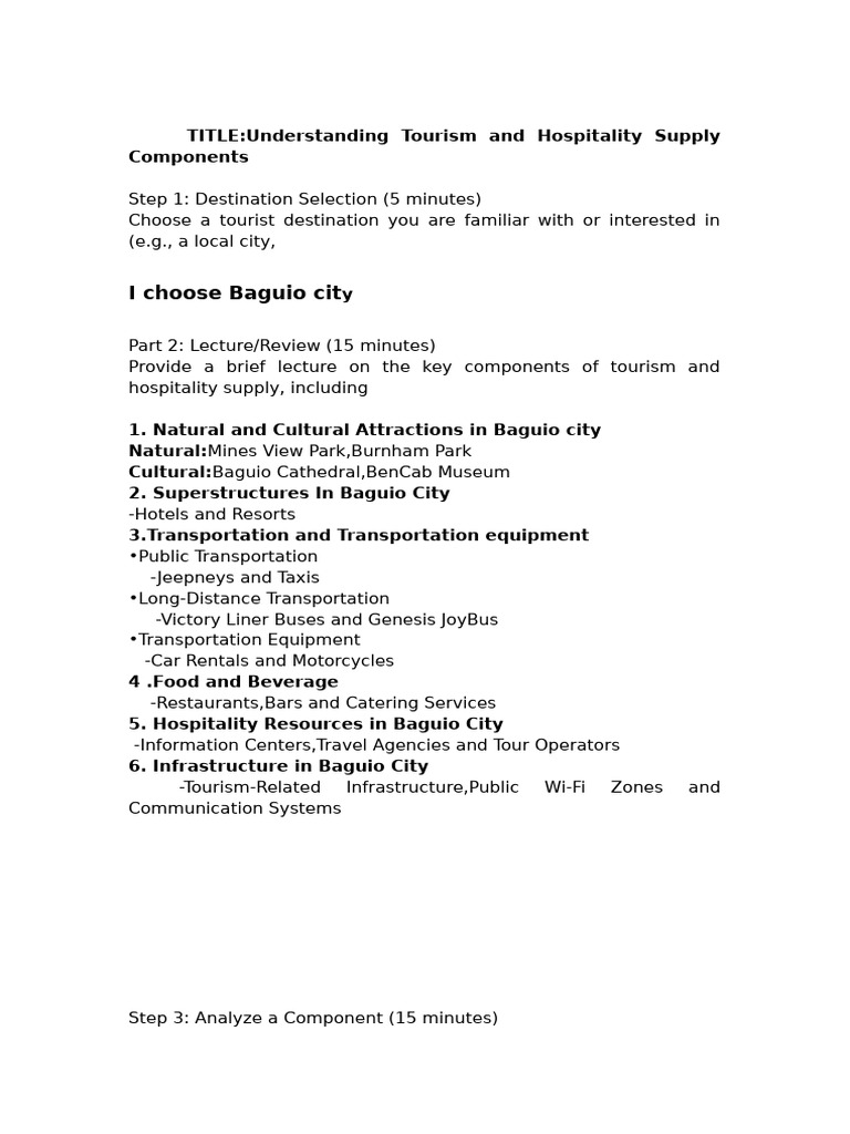 Understanding Tourism and Hospitality Supply Component | PDF