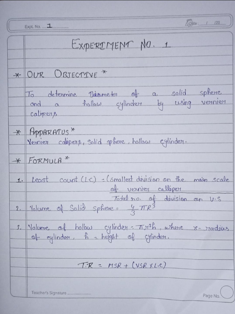 Use of Vernier Caliper Experiment Class 11 Physics | PDF