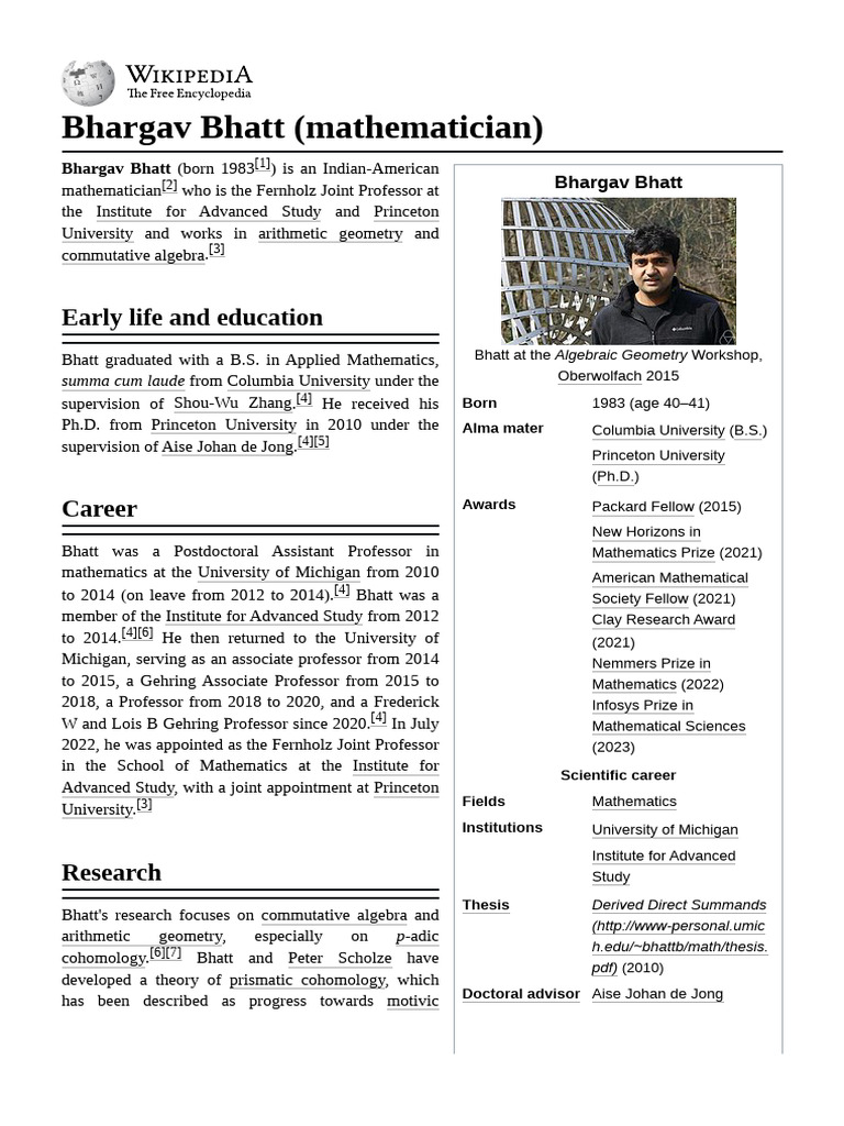 Bhargav_Bhatt_(mathematician) | PDF | Mathematics | Abstract Algebra