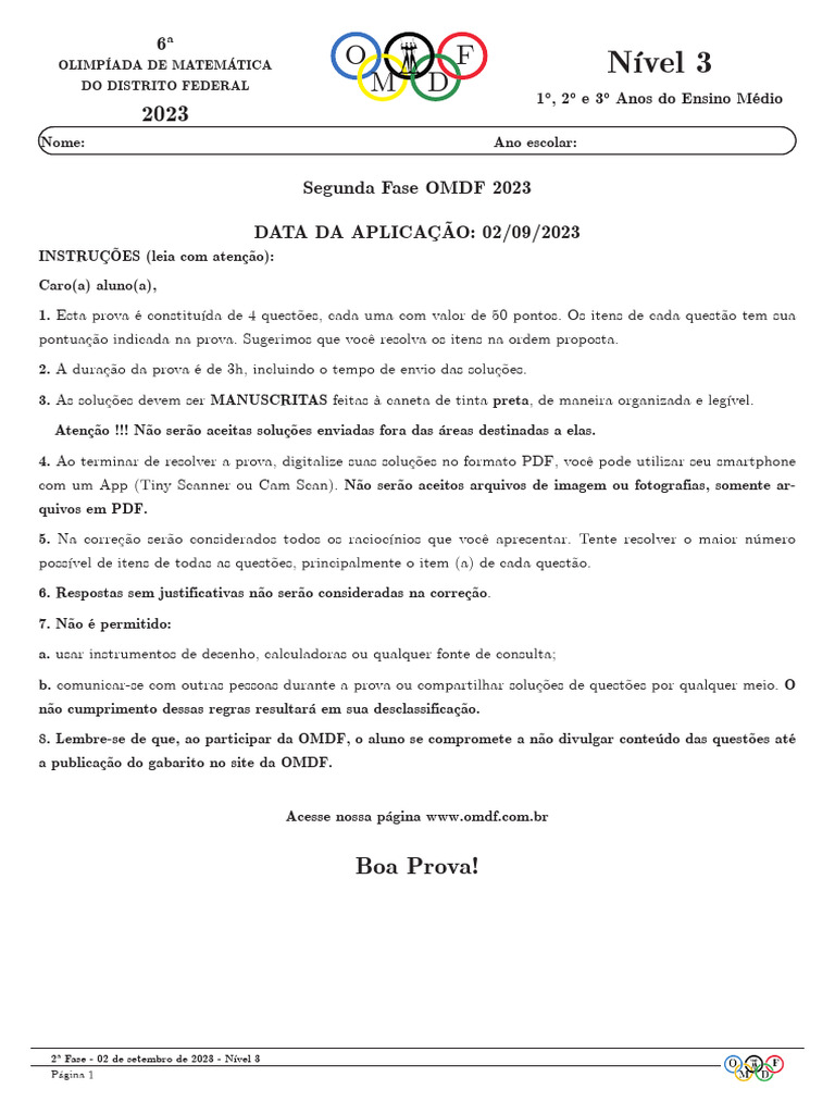 Solucoes 2fase Nivel3 OMDF 2023 | PDF | Equações | Matemática