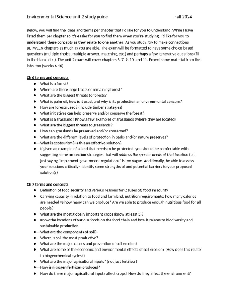 Unit 2 Study Guide Fa24 | PDF | Agriculture | Water