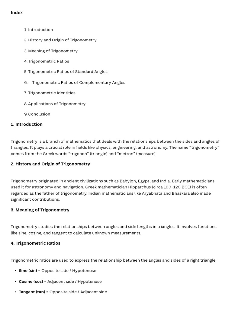 Index | PDF | Trigonometry | Trigonometric Functions