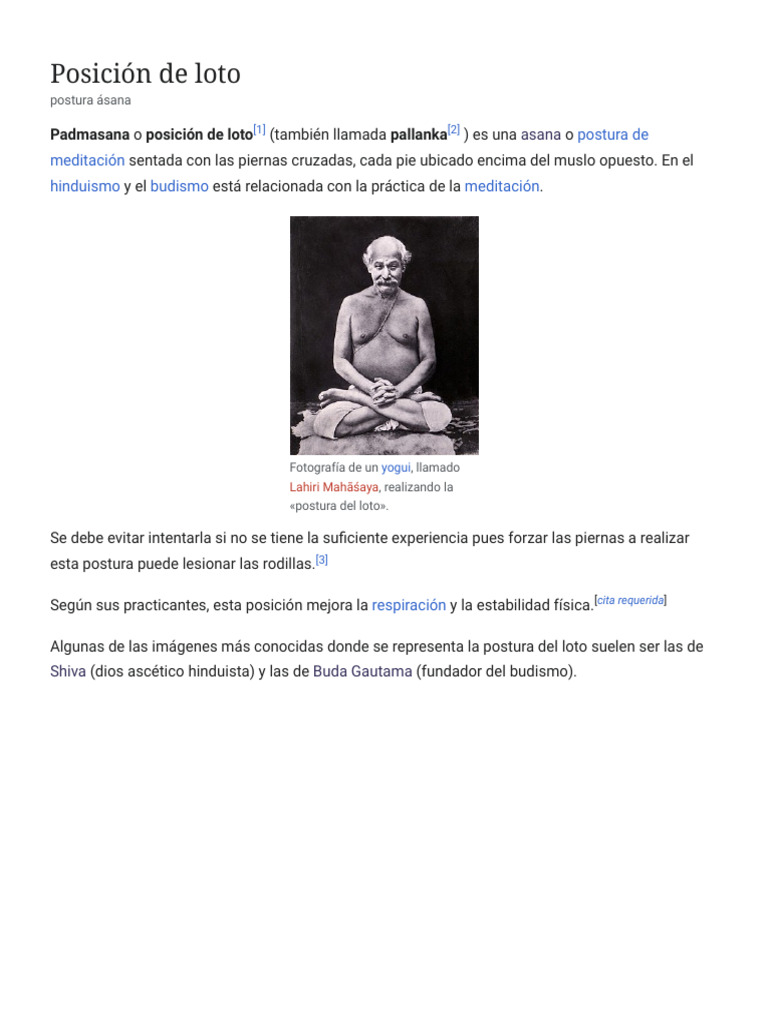 Posición de loto - Wikipedia, la enciclopedia libre | PDF | Intervenciones mente-cuerpo | Hatha Yoga