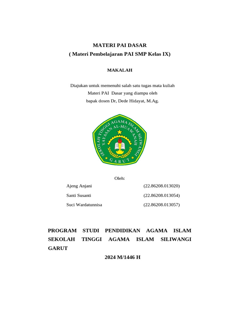 Makalah Materi Pai Dasar Kel 6 Real | PDF