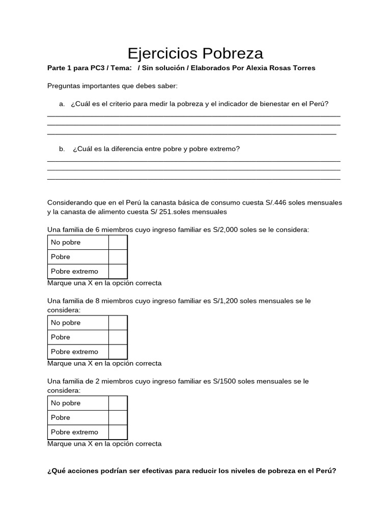 Ejercicios Pobreza | PDF