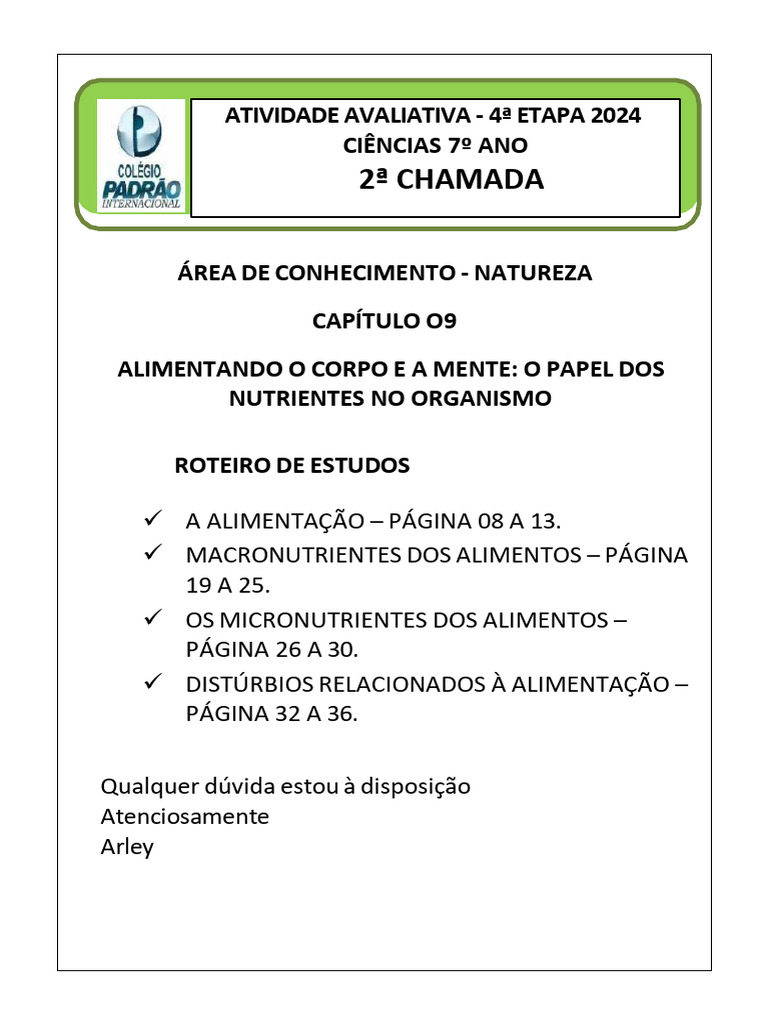 2 Chamada Roteiro de Estudos 7º 4 Etapa | PDF