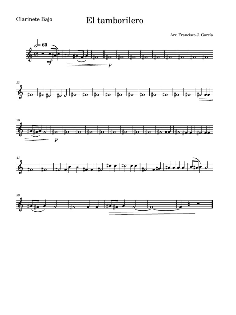 El Tamborilero Villancico Popular-Clarinete Bajo | PDF