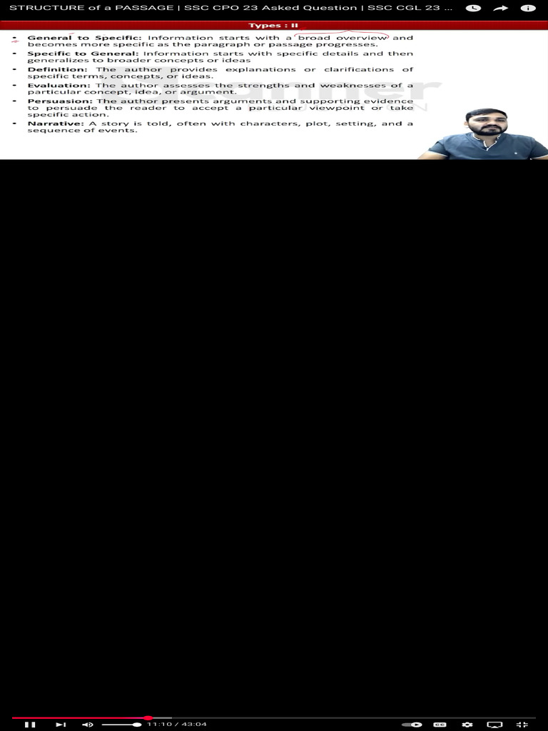 (5946) STRUCTURE of A PASSAGE SSC CPO 23 Asked Question SSC CGL 23 Mains Reading Comprehension ...