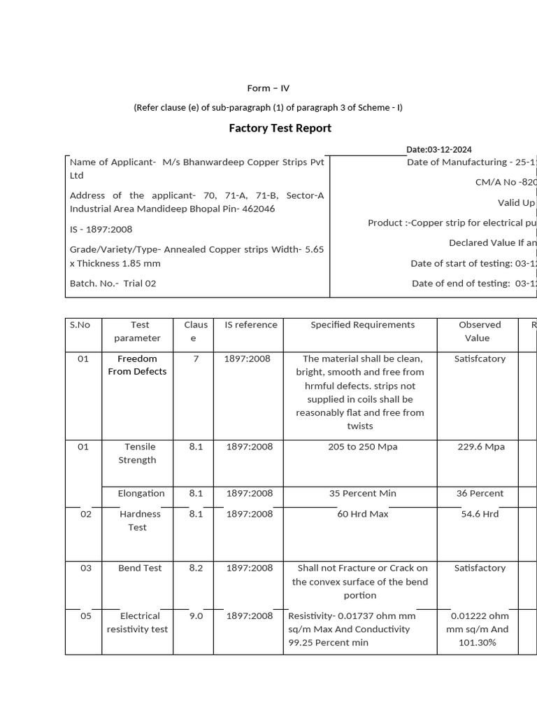 FTR Factory Test Report Format As Per Form 5 - 1897 Final | PDF ...