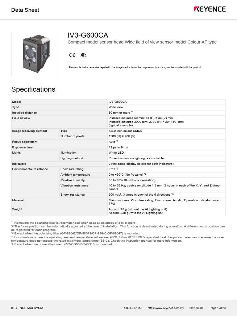 IV3-G600CA_Datasheet | PDF | Lighting | Imaging
