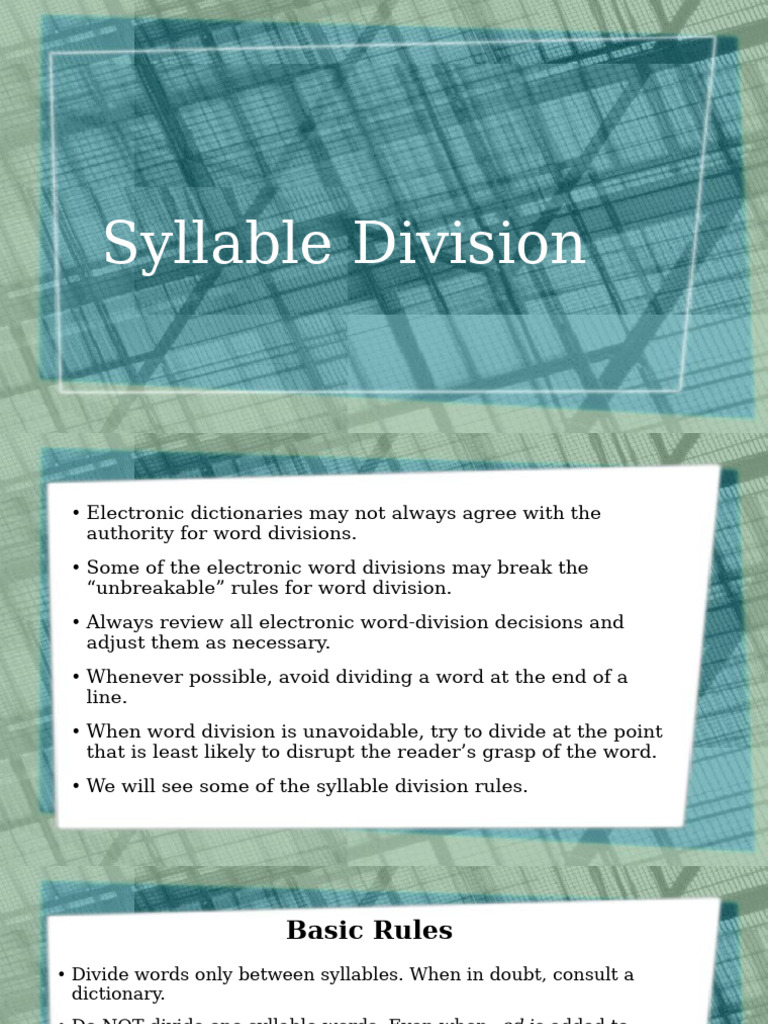 Chapter 12, Syllable Division | PDF | Consonant | Word