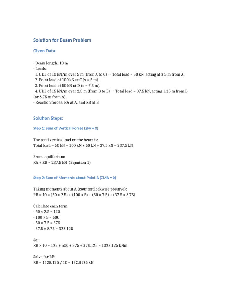 Beam Problem Solution | PDF