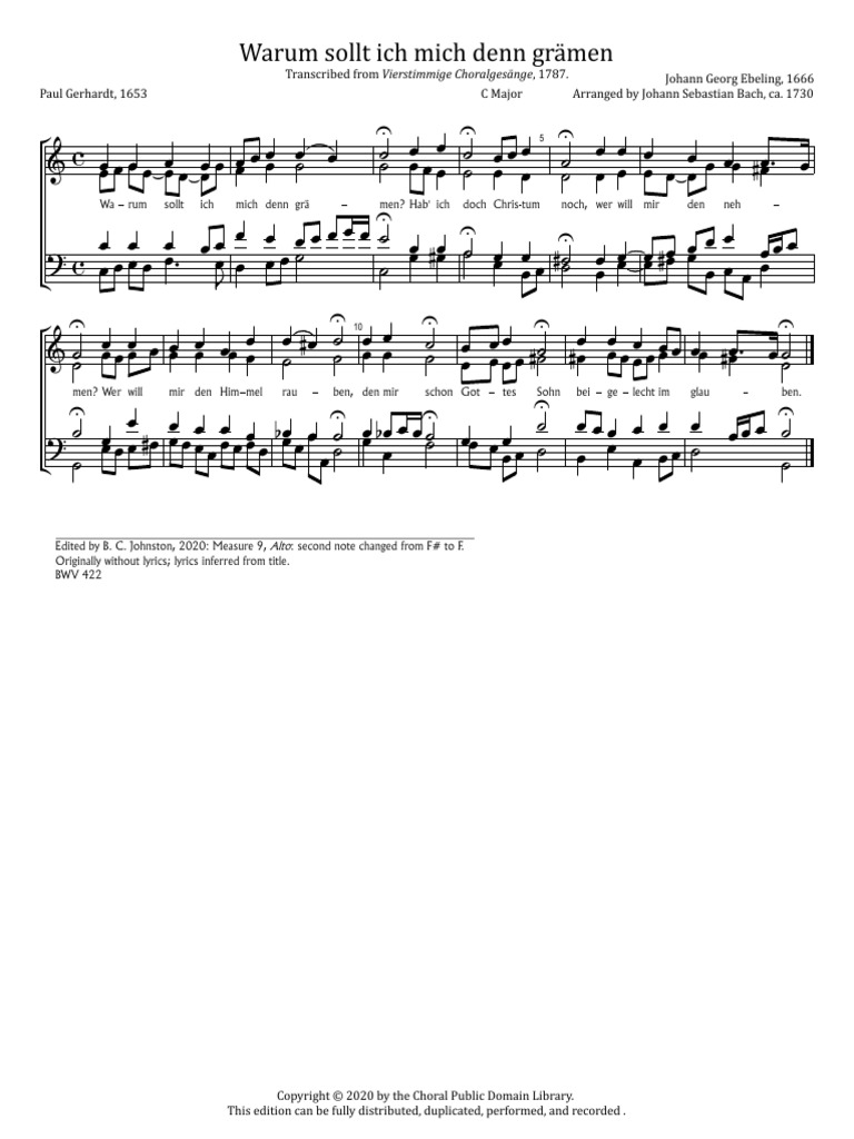 356_Warum_sollt_ich | PDF | Choral Music | Bach Family 356_Warum_sollt_ich | PDF | Choral Music | Bach Family