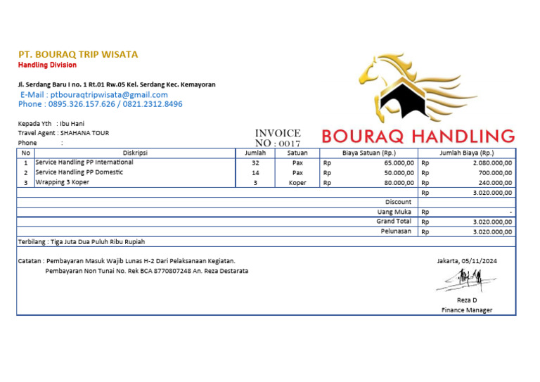 Invoice PT. Bouraq Trip Wisata | PDF
