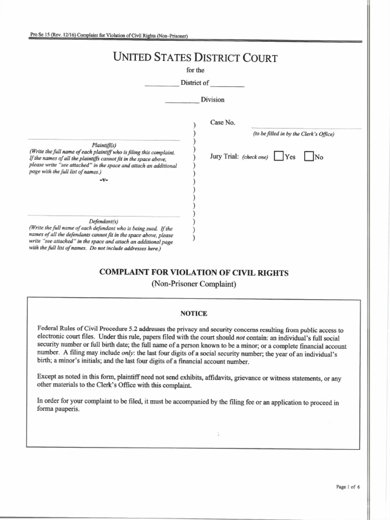 Document - 2024-12!09!165407-Complaint For Violation of Civil Rights Violation | PDF