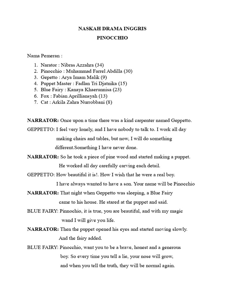 Pinocchio: A Drama Script | PDF | Pinocchio