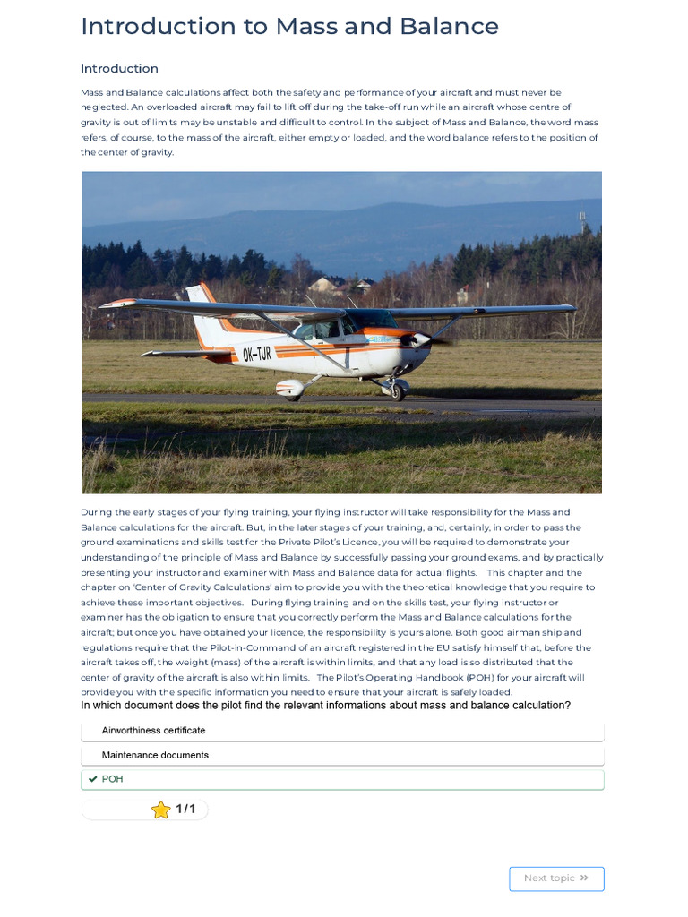 Airplane Performance – Mass And Balance | PDF | Center Of Mass | Flight