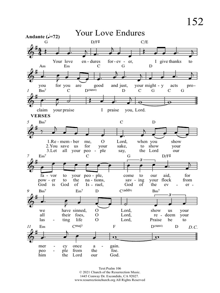 152 your love endures - Full Score | PDF | Psalms | Anthologies