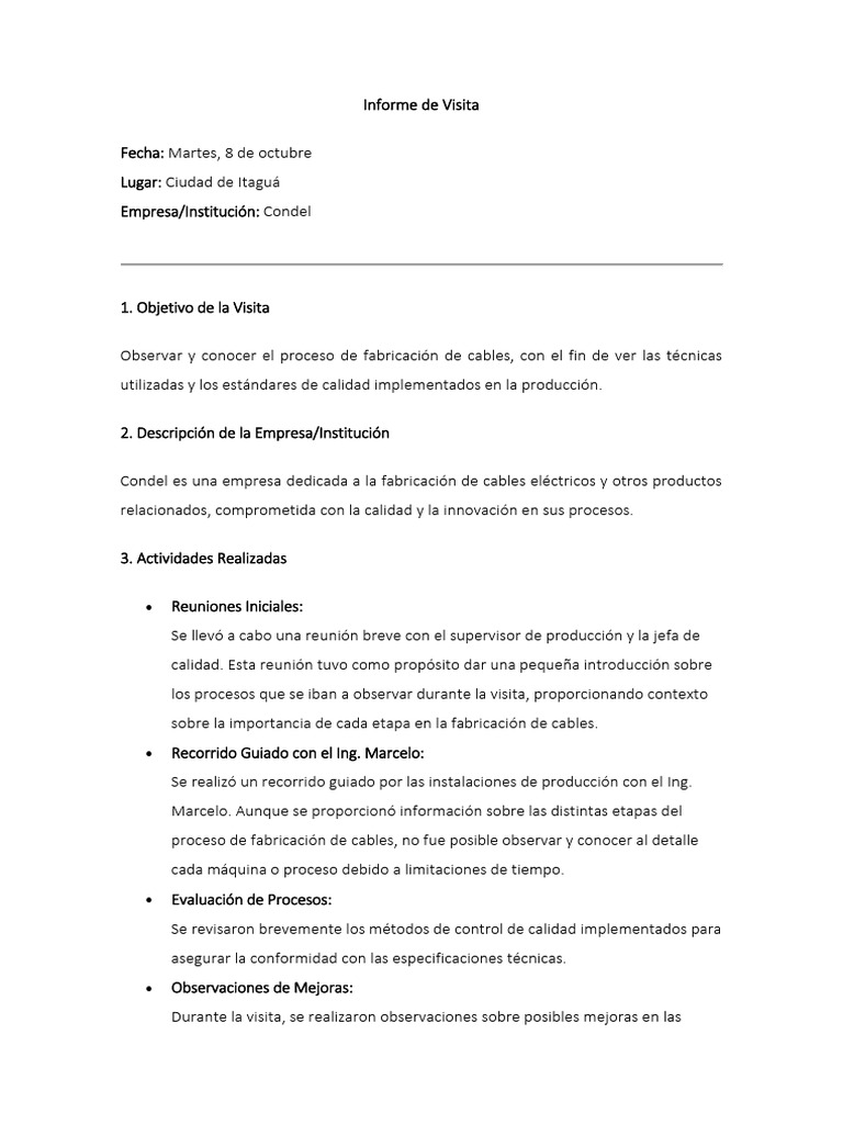 Informe de Visita Técnica Condel | PDF