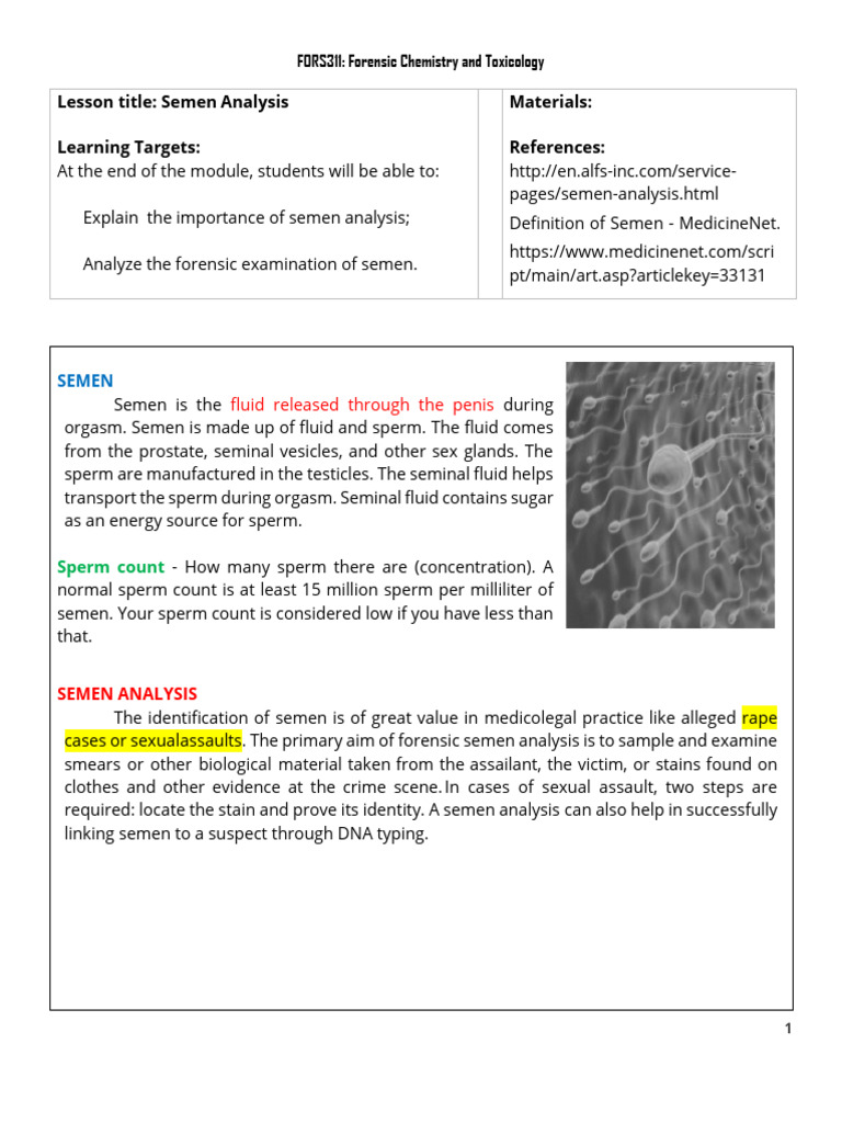 Forensic Semen Analysis Techniques | PDF | Semen | Prostate Specific ...