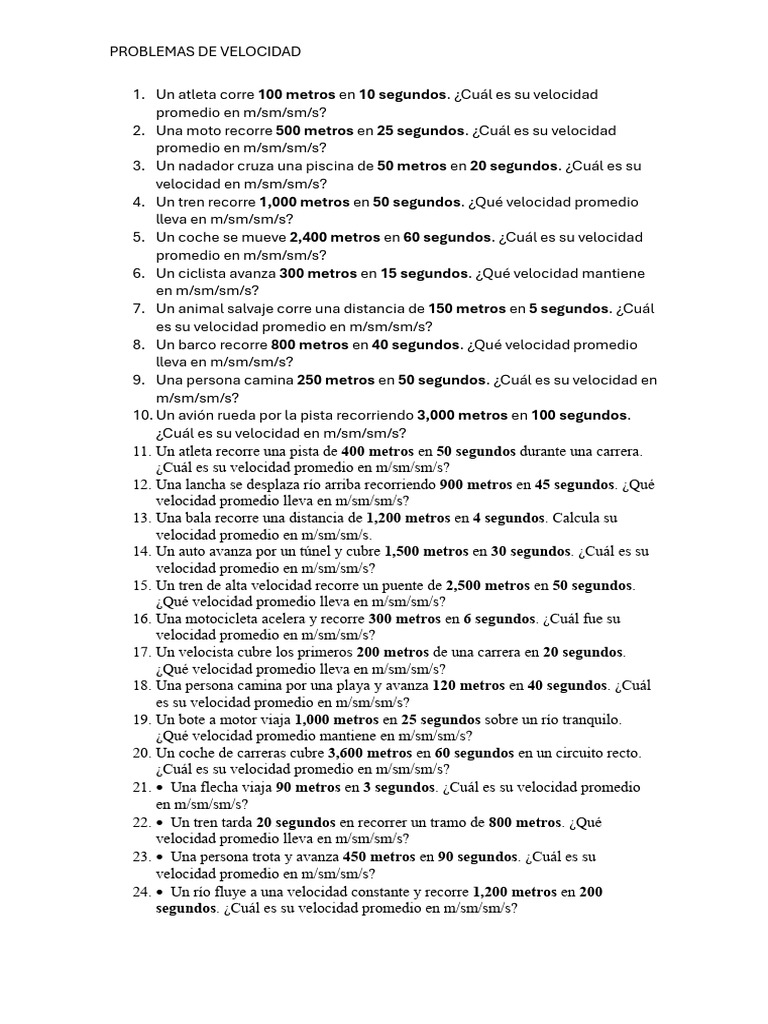 Cálculo de Velocidad Promedio en m/s | PDF