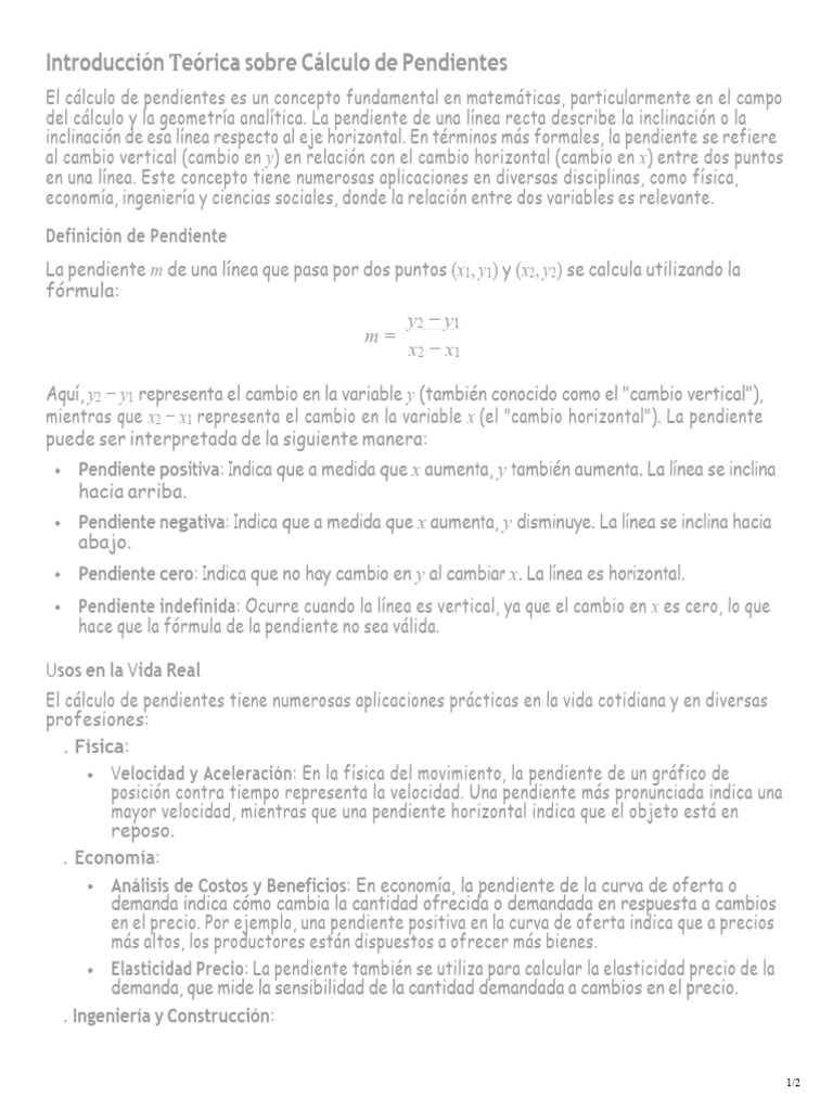 Cálculo de Pendientes: Teoría y Aplicaciones | PDF | Pendiente ...