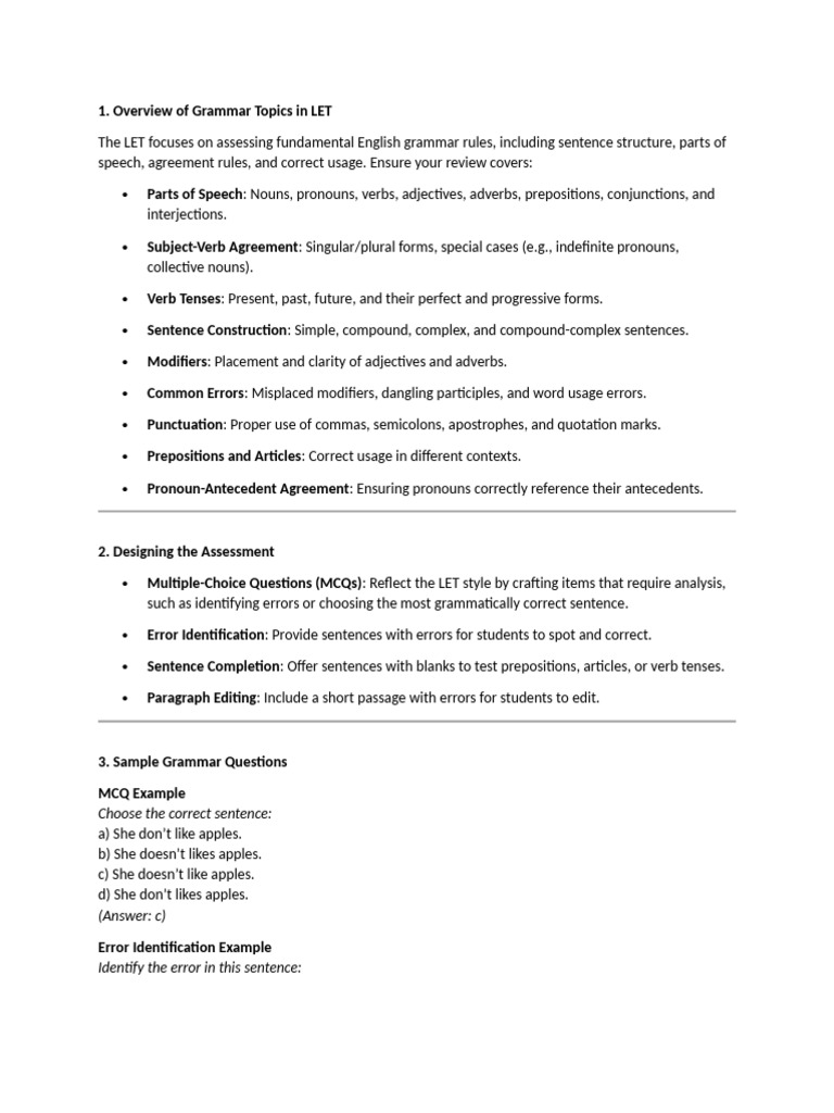 LET Grammar Review Guide | PDF | English Grammar | Verb