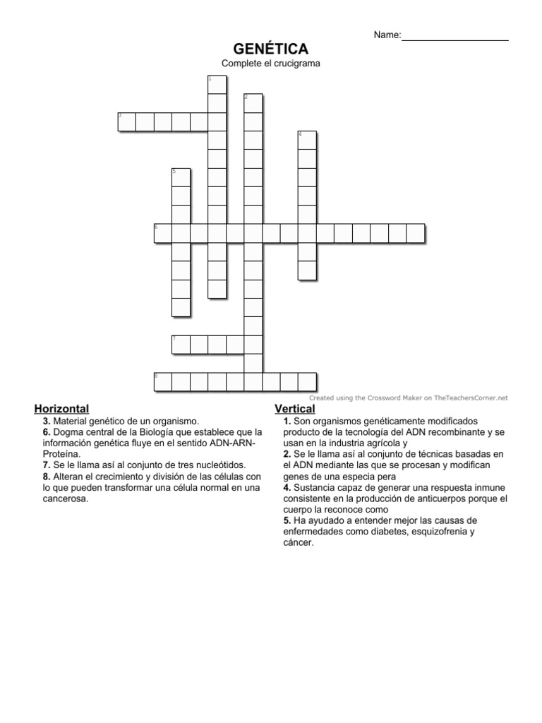 Crucigrama Genética | PDF