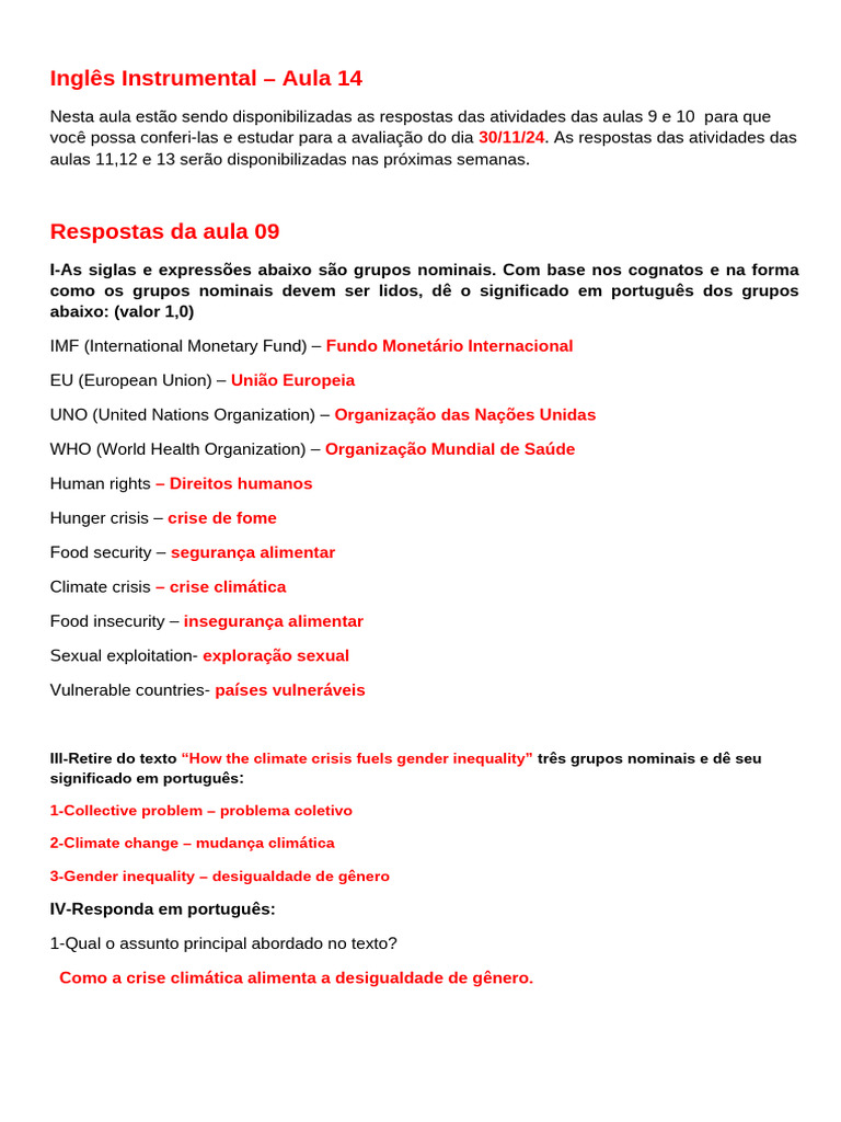 Respostas das Aulas 9 e 10 de Inglês | PDF | Desembarques da Normandia ...