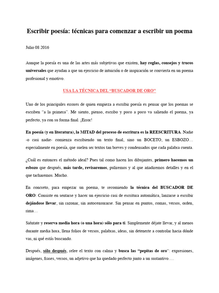 Escribir Poesicc81a Tecc81cnicas para Comenzar A Escribir Un Poema ...