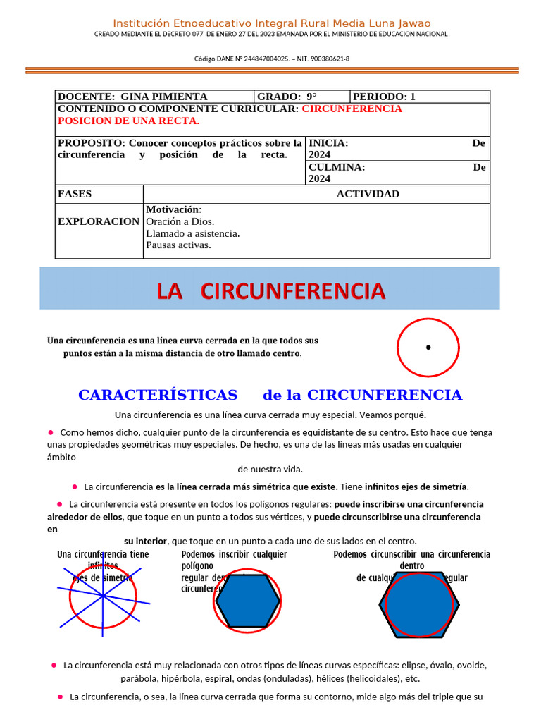 Recta y Circunferencia 9 Grado | PDF | Pi | Tangente