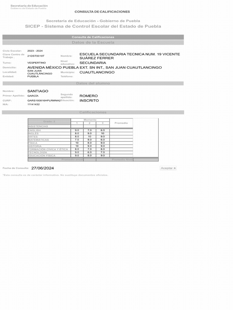 SICEP - Sistema de Control Escolar Del Estado de | PDF