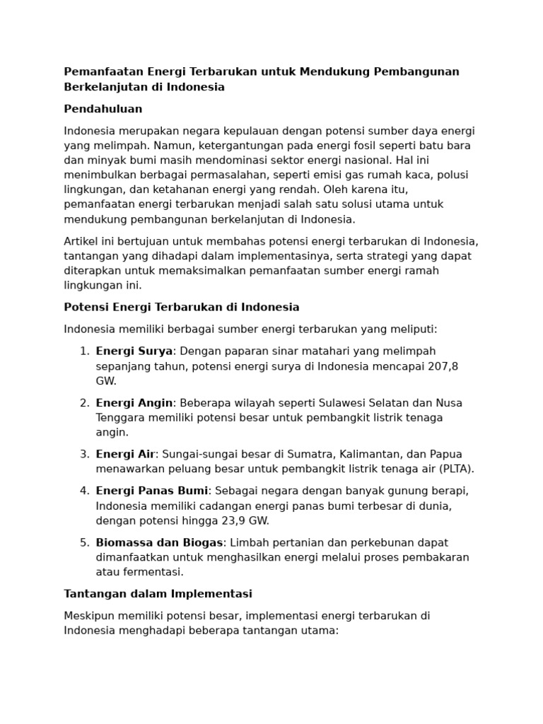 Pemanfaatan Energi Terbarukan Untuk Mendukung Pembangunan Berkelanjutan ...