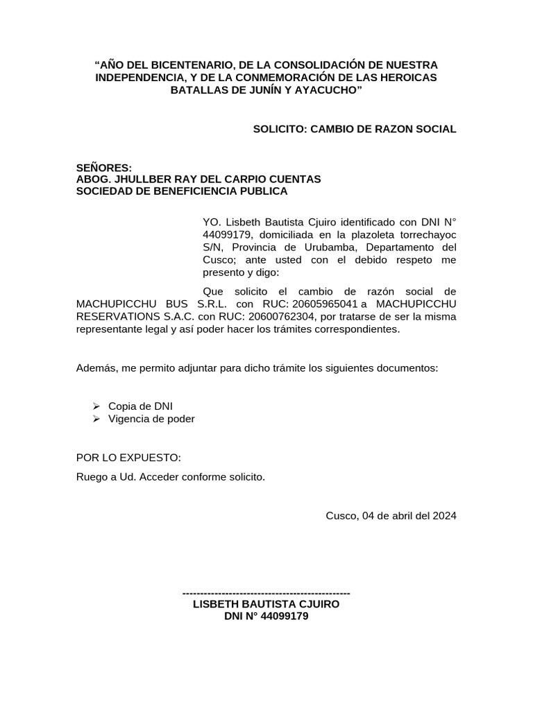 Solicitud de Cambio de Razon Social MPR | PDF