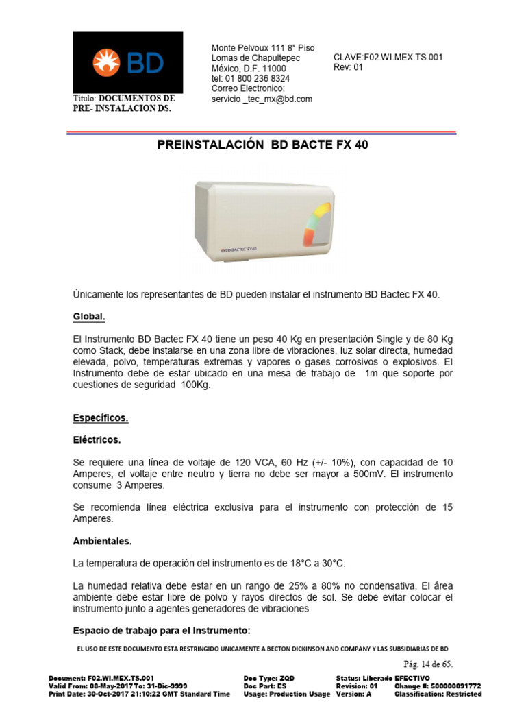 Preistalación de BD Bactec FX40 | PDF
