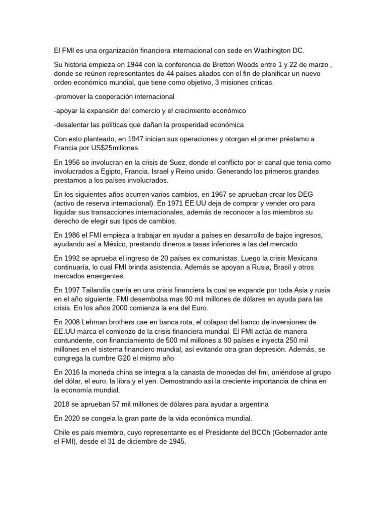 El FMI e Historia | PDF | Fondo Monetario Internacional | Dólar de los ...