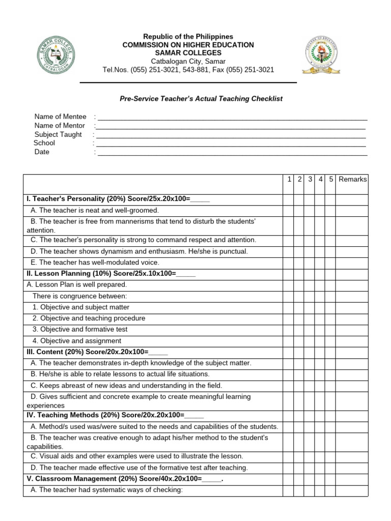 Demo-Teaching-Actual-Teaching-Checklist[1] | PDF | Teachers | Mentorship