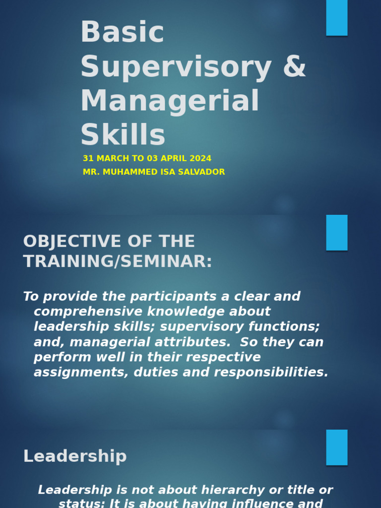 Basic Supervisory & Managerial Skills | PDF | Goal | Leadership