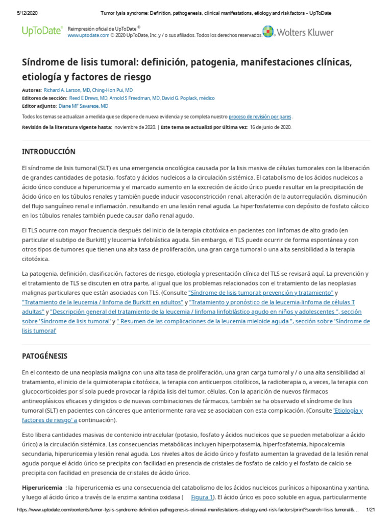 Tumor lysis syndrome_ Definition, pathogenesis, clinical manifestations ...
